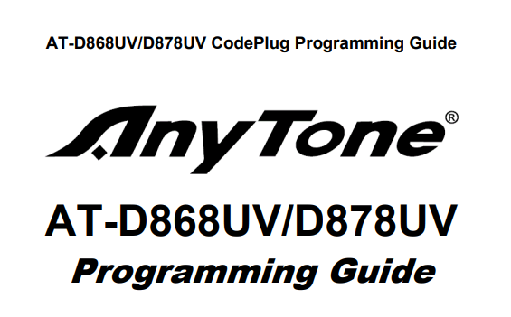 AnyTone 868 / 878 Programming Guide V1.33 — BridgeCom Systems