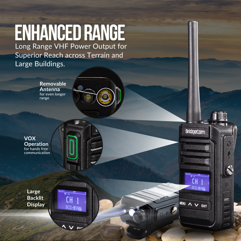 NEW! BridgeCom MV-65 Rugged Waterproof Heavy Duty Metal-Frame Walkie T ...