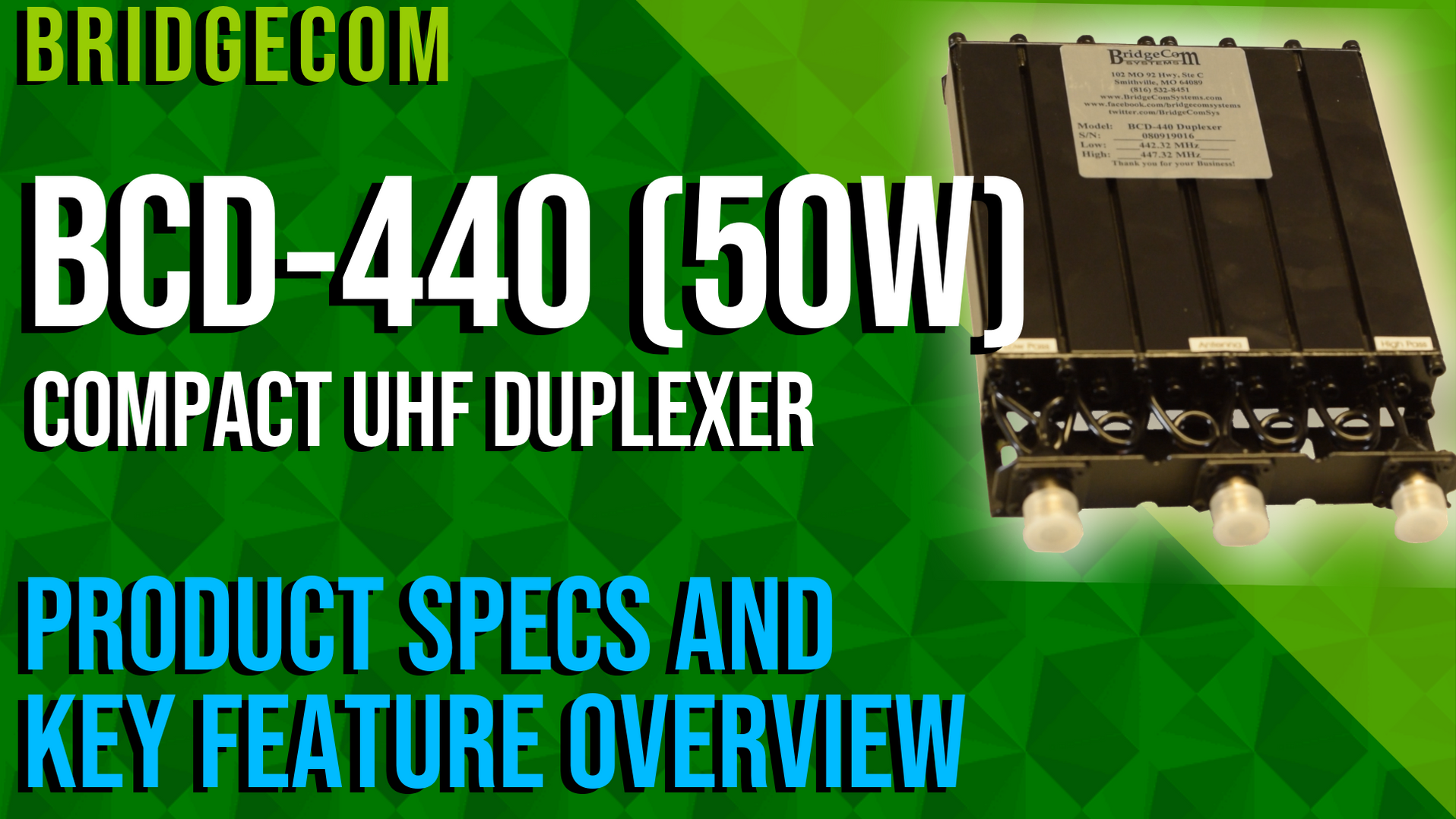 BCD-440 UHF Mobile-Type Duplexer — BridgeCom Systems